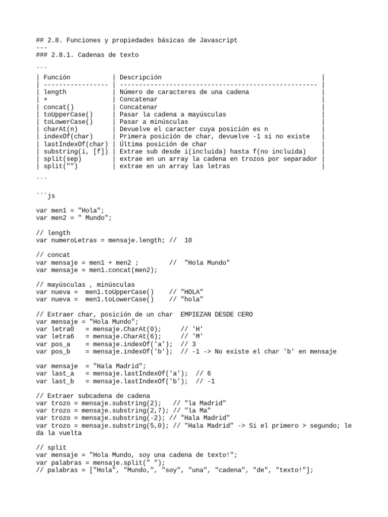 02.8. Funciones y Propiedades Básicas de JavaScript | PDF | Programación de computadoras ...