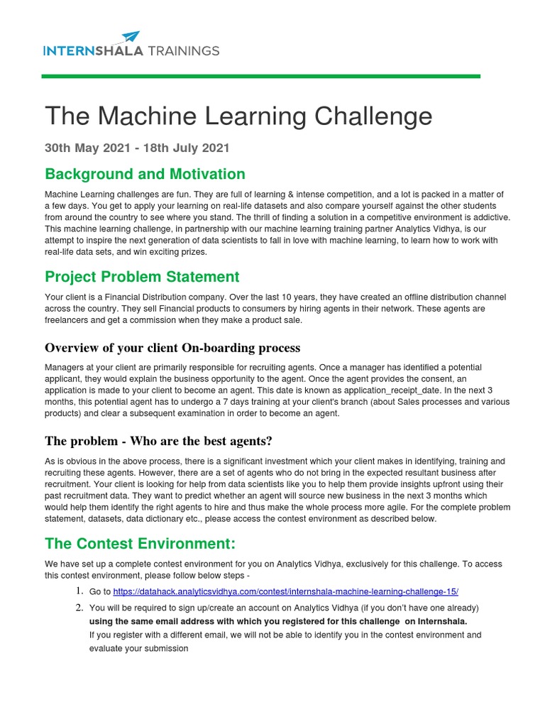 The Machine Learning Challenge: Background and Motivation | PDF ...
