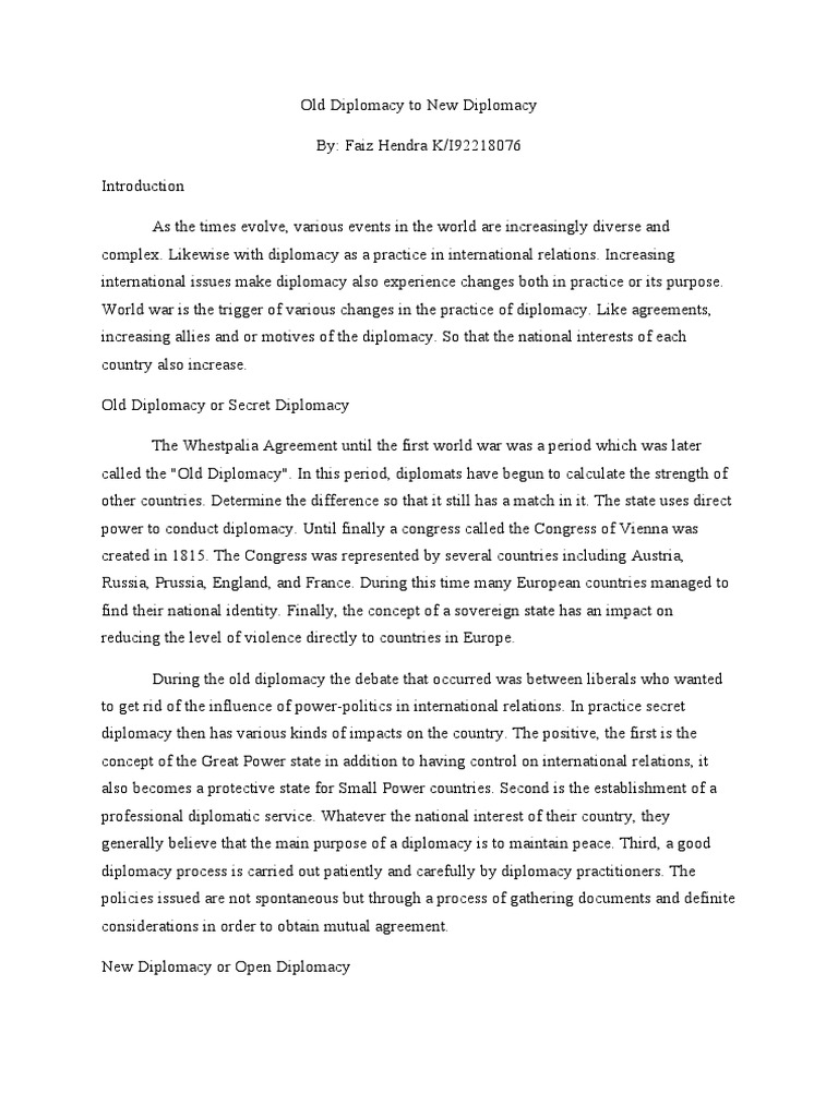 Old Diplomacy To New Diplomacy | PDF | Diplomacy | Negotiation