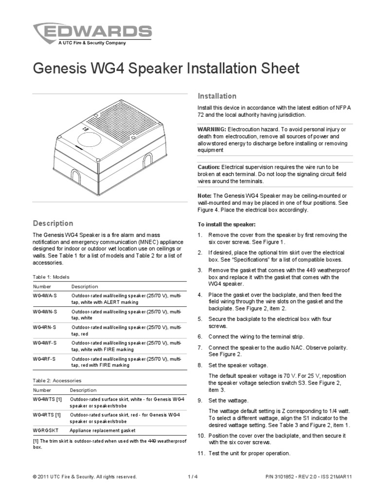 Genesis WG4 Speaker Installation Sheet | PDF | Electronics ...