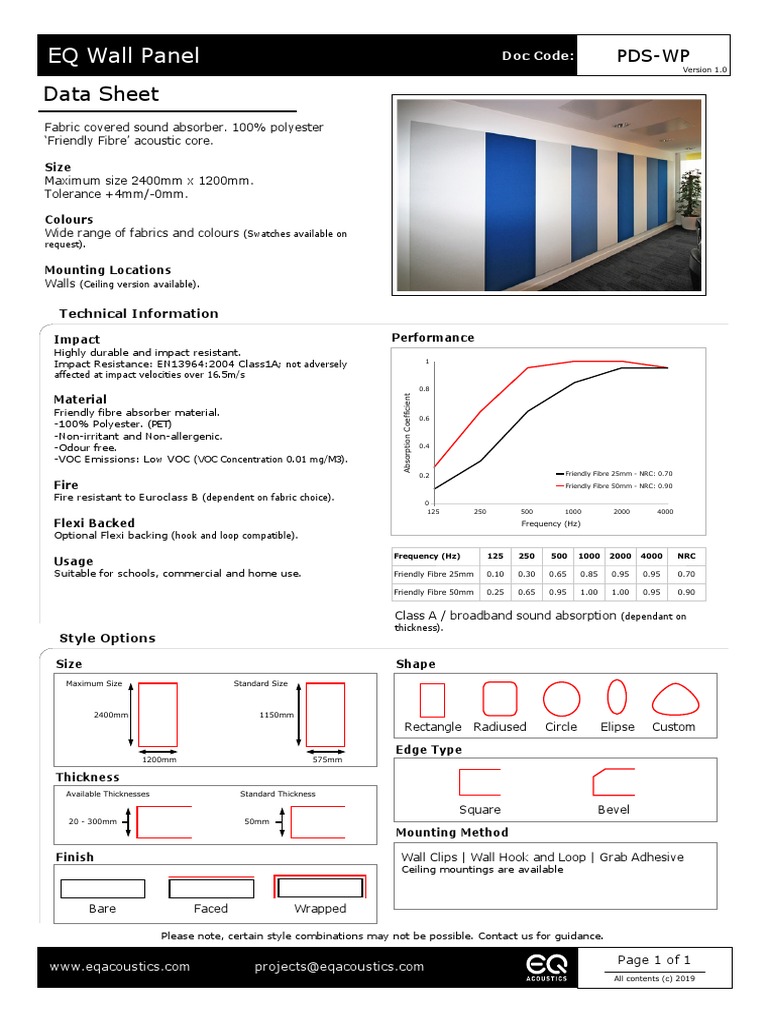 EQ Acoustics - Wall Panel - Data Sheet - PDS-WP v1.0 | PDF | Fibers ...