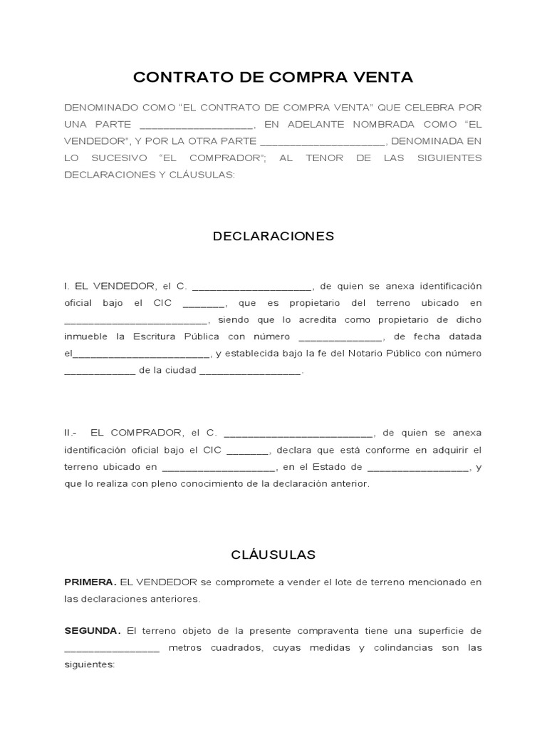 Formato-de-Contrato-de-Compraventa-de-Terreno (Machote) | PDF