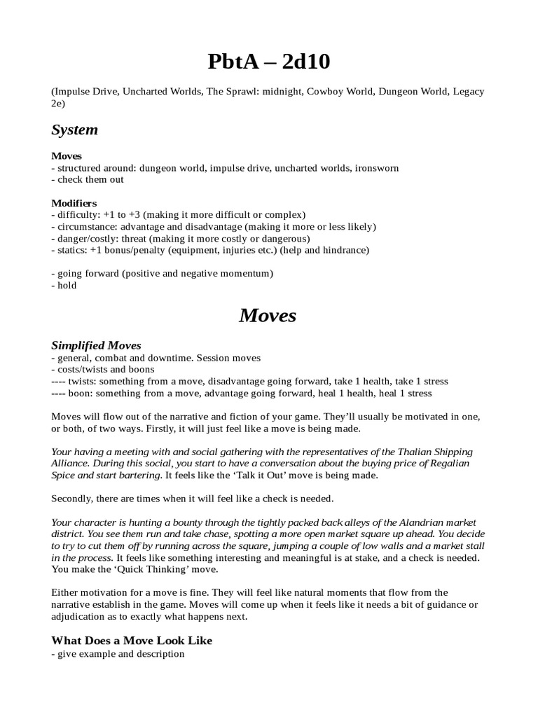 1) System and Moves - 2d10 PbtA | PDF | Seduction | Persuasion