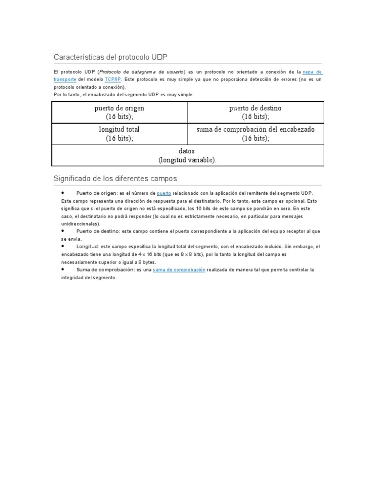 Características Del Protocolo UDP | PDF