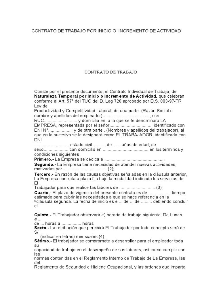 Contrato de Trabajo Por Inicio o Incremento de Actividad | PDF | Derecho laboral | Business