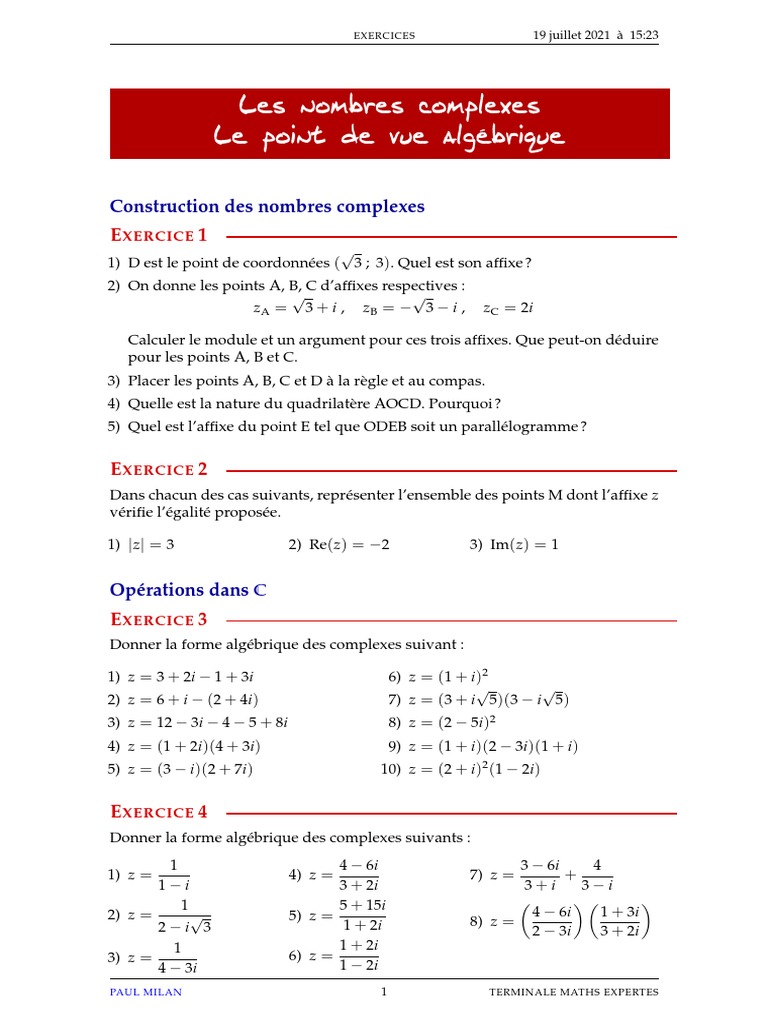 Exercices sur les Nombres Complexes | PDF | Nombre complexe | Zéro d'une fonction