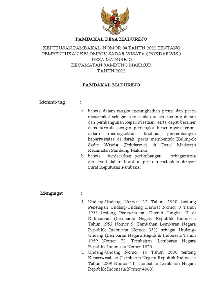 Rancangan SK Pokdarwis | PDF