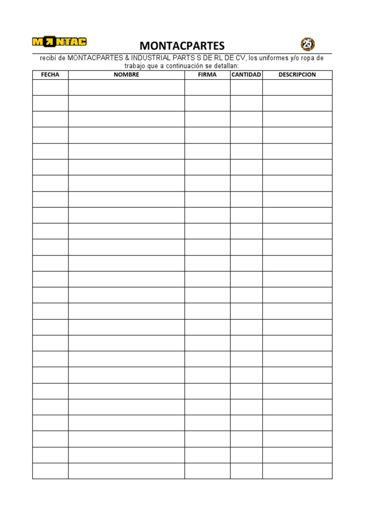 Formato De Entrega De Uniforme Pdf