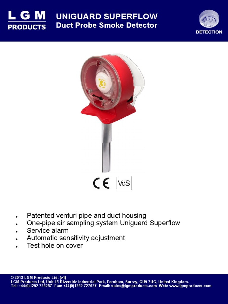 Uniguard Superflow: Duct Probe Smoke Detector | PDF | Duct (Flow) | Smoke