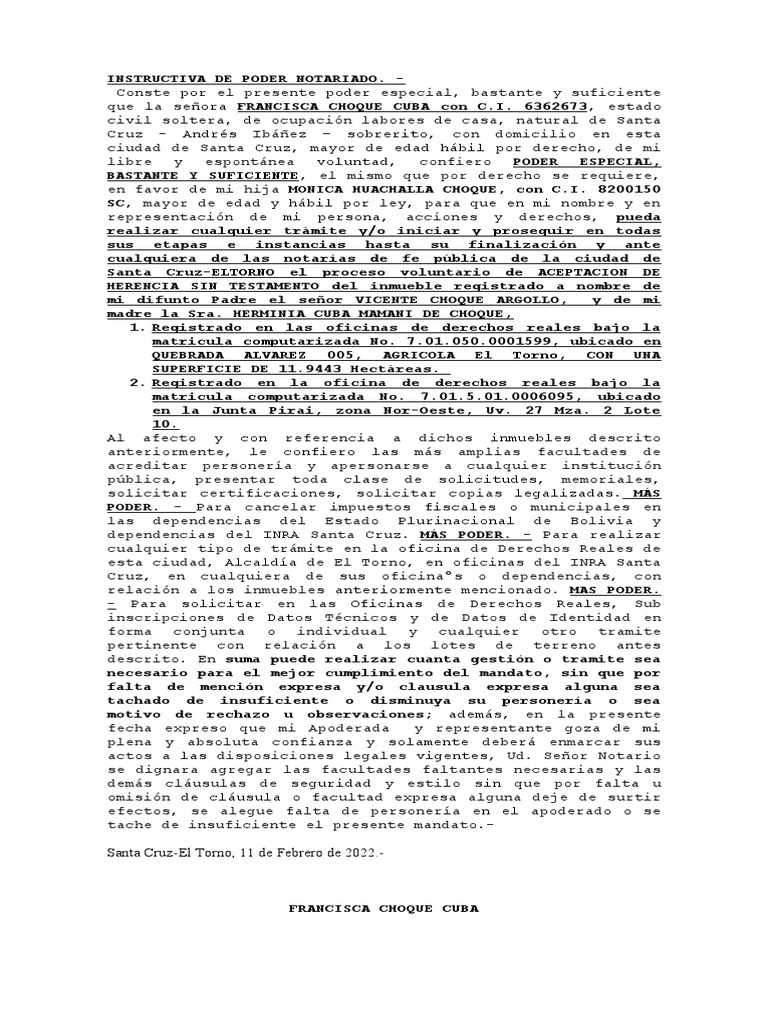 Instructiva de Poder Notariado-Declaratoria de Heredero | PDF | Justicia | Crimen y violencia