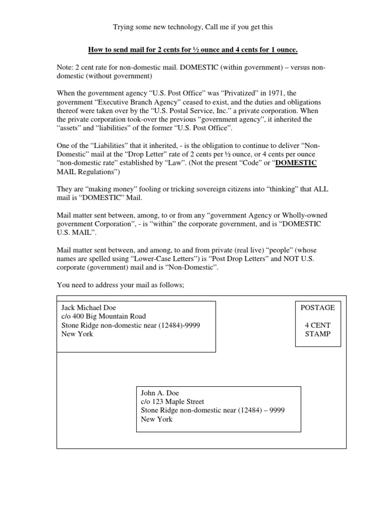Non Domestic Mail Postage 2 Cents | Mail And Wire Fraud | United States ...