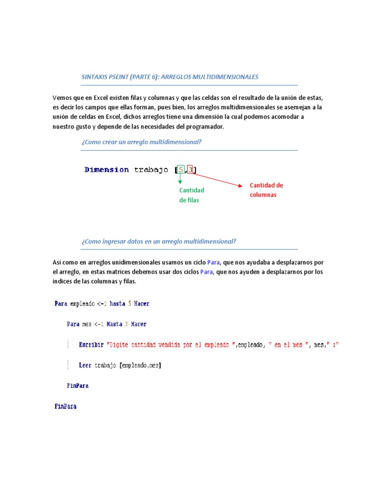 Arreglos Multidimensionales en Pseint | PDF | Métodos y materiales de ...