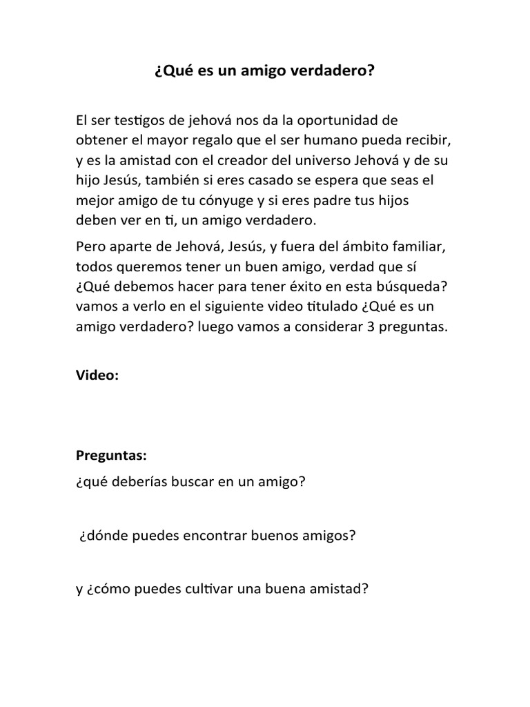 Qué Es Un Amigo Verdadero Pdf