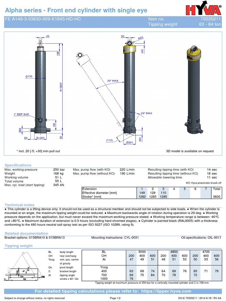 Hyva 70535211 Fe A149-3-03830-K1645-Hd-Hc | PDF | Pump | Piston