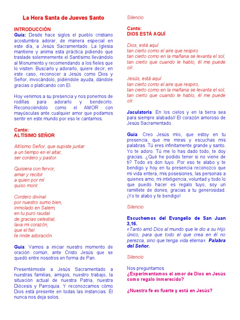 La Hora Santa de Jueves Santo | Descargar gratis PDF | eucaristía | Amor