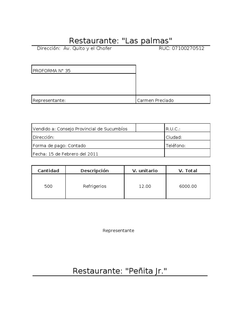 Restaurante proformas