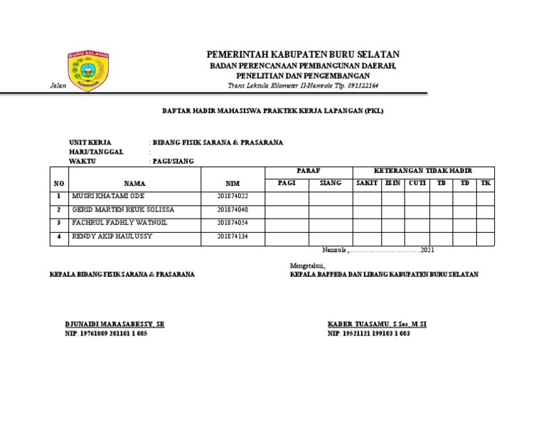 Daftar Hadir Pkl Pdf - Riset
