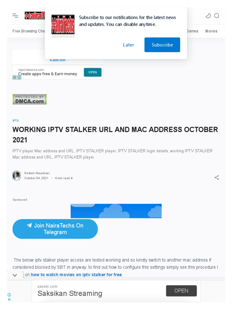 Working Iptv Stalker Url and Mac Address October 2021 | PDF | Android (Operating System) | Computing