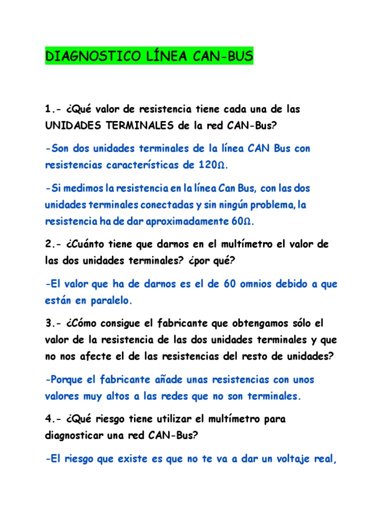 Diagnostico Red CAN-BUS | PDF | Resistencia Eléctrica y Conductancia ...