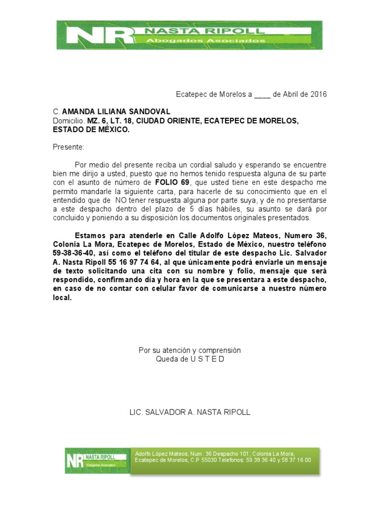 Carta A Cliente Correcta | PDF