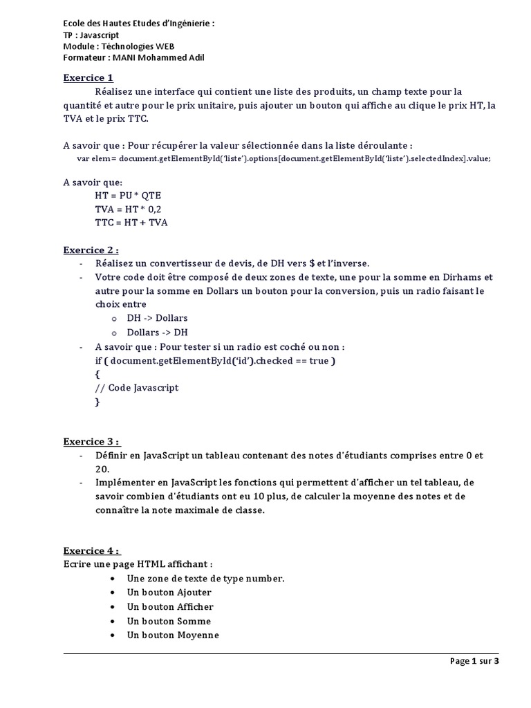 TP JavaScript | PDF | JavaScript | Taxe sur la valeur ajoutée