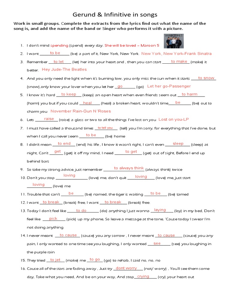 Gerund and Infiitive Activity in Teams With Example | PDF