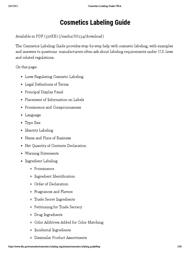 Cosmetics Labeling Guide - FDA | PDF | Federal Food | Gallon