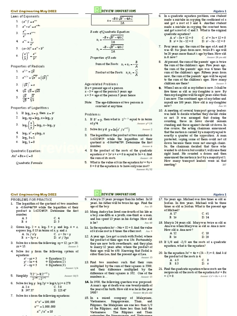 Laws of Exponents: Roots of Quadratic Equation | PDF | Quadratic ...