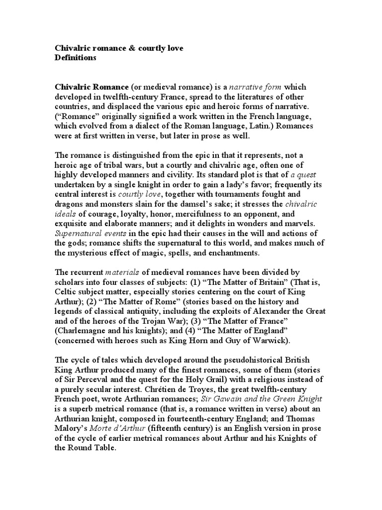 Chivalric Romance and Courtly Love | PDF | Chivalric Romance | Chivalry