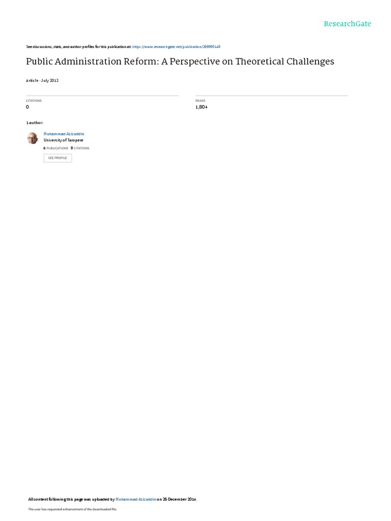 Public Administration Reform: A Perspective On Theoretical Challenges ...