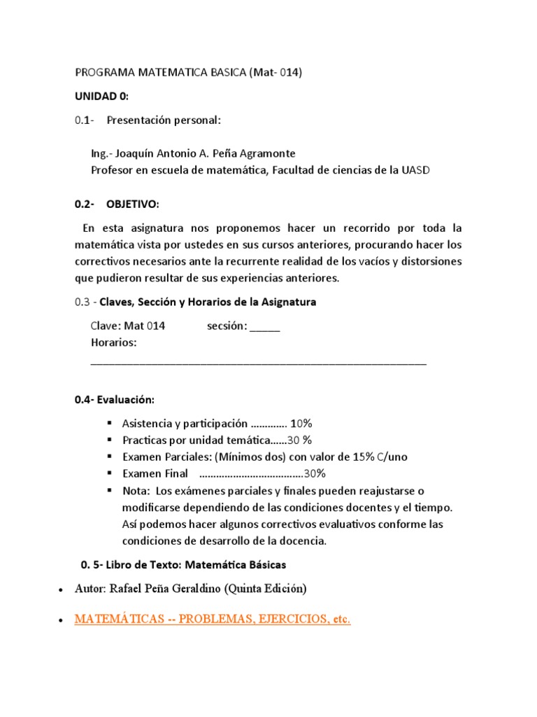 Programa de Matemática Básica UASD | PDF | Conjunto (Matemáticas ...