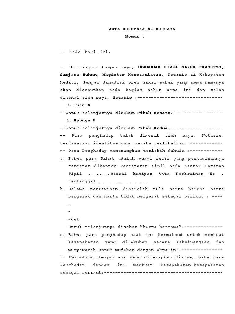 Akta Kesepakatan Harta Bersama | PDF