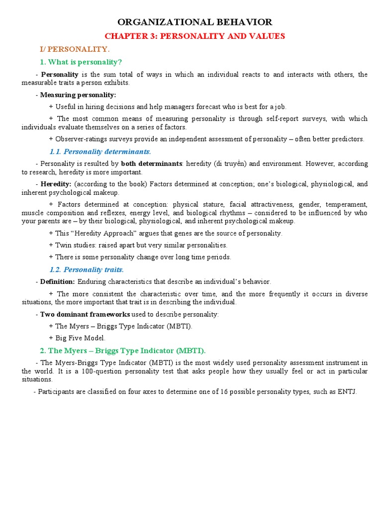 Organizational Behavior: Chapter 3: Personality and Values | PDF | Extraversion And Introversion ...