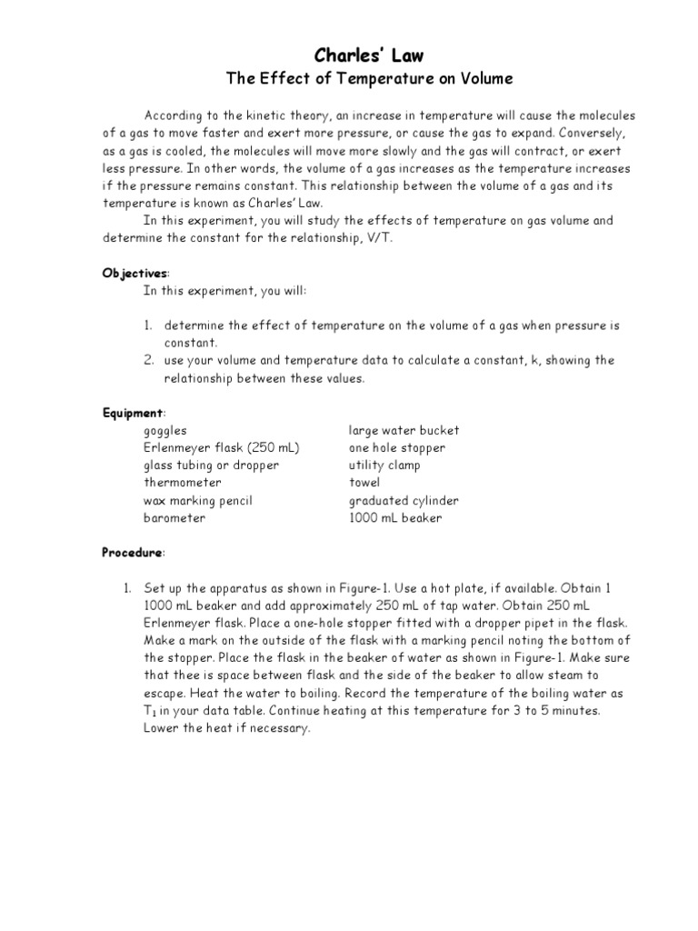 Charles Law Example Experiment - 1 | PDF | Gases | Temperature