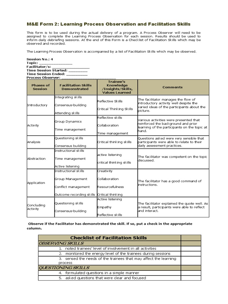 Process Observer | PDF | Critical Thinking | Learning