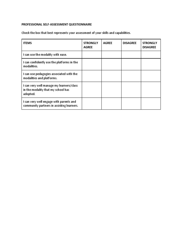 Professional Self Assessment Questionnaire | PDF | Self-Improvement ...