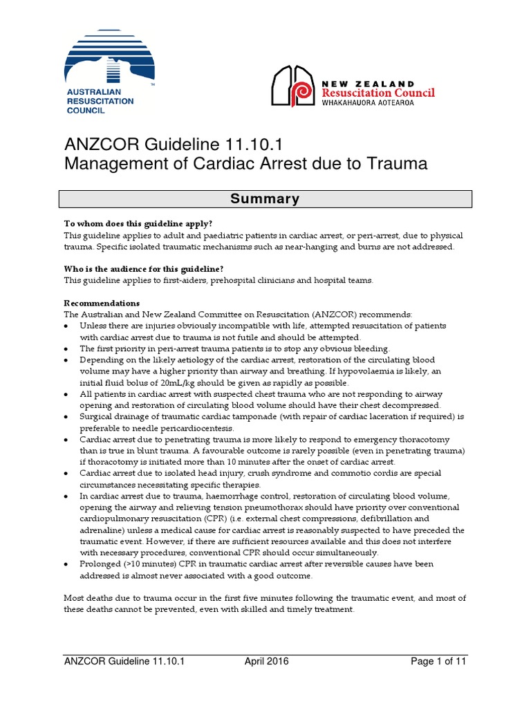 Anzcor Guideline 11 10 1 Als Traumatic Arrest 27apr16 | PDF ...