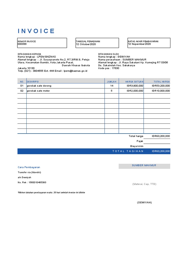 Invoice Pembayaran Gerobak Sate Motor | PDF