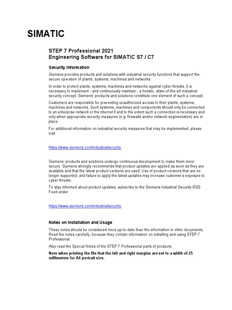 STEP 7 Professional 2021 ReadMe | Download Free PDF | Operating System | Installation (Computer ...