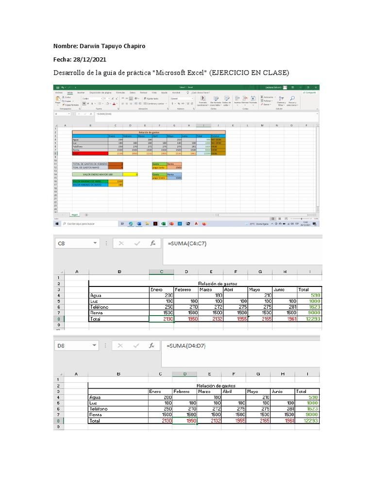 Desarrollo de La Guia de Practica Microsoft Excel (EJERCICIO en CLASE) | PDF
