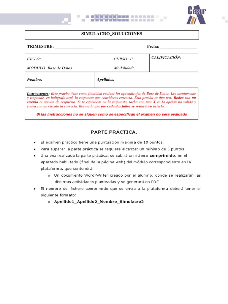 Simulacro2 Soluciones | PDF | Prueba (evaluación) | SQL