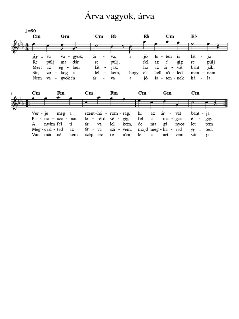 Árva - Vagyok, - Árva-Bangó Margit (CM, DM, Am) | PDF