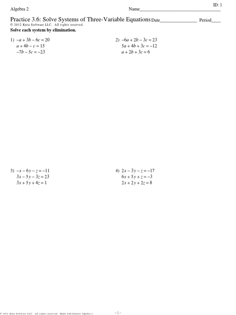 3 Variable Systems Kuta | PDF | Mathematics | Algebra
