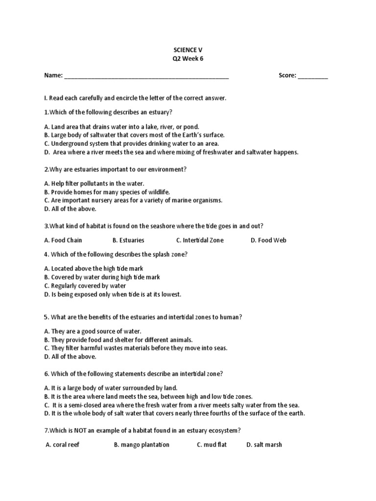 SCIENCE V q2 Week 5 | PDF | Water | Estuary