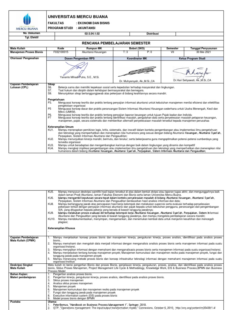 61 - RPS OBE REV - Manajemen Proses Bisnis | PDF