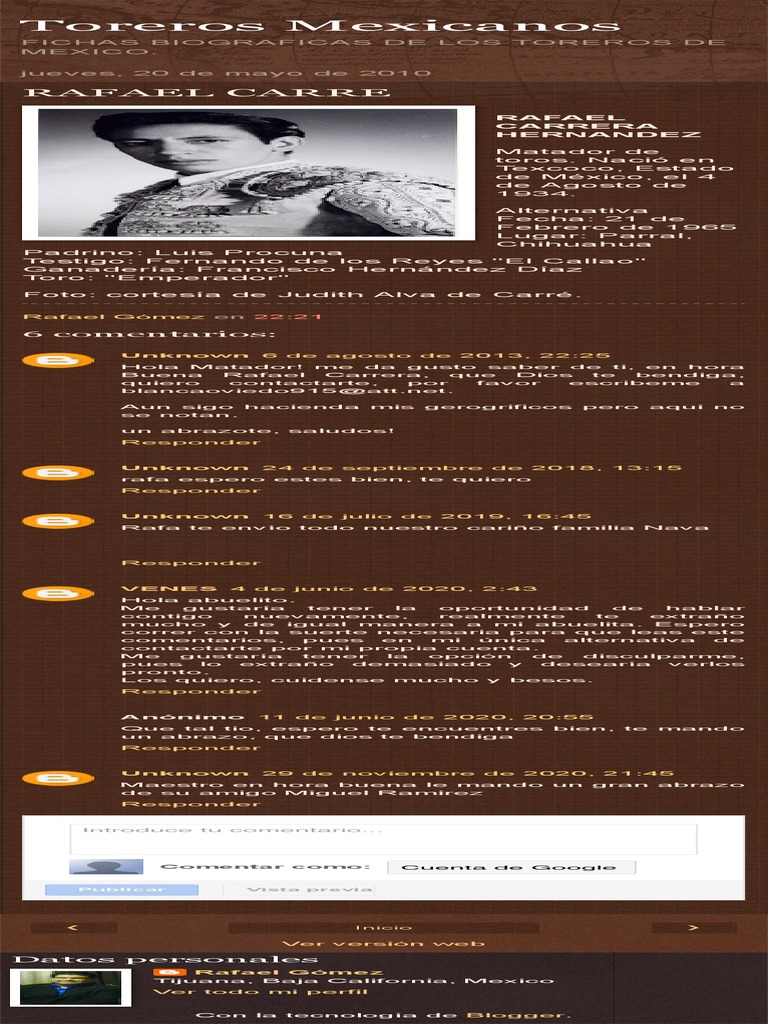 Toreros Mexicanos RAFAEL CARRE | PDF