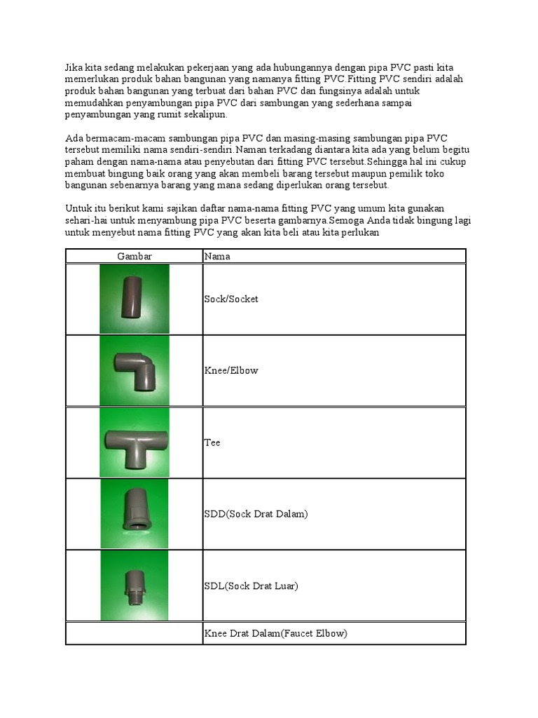 Fitting PVC Jenis dan Nama | PDF