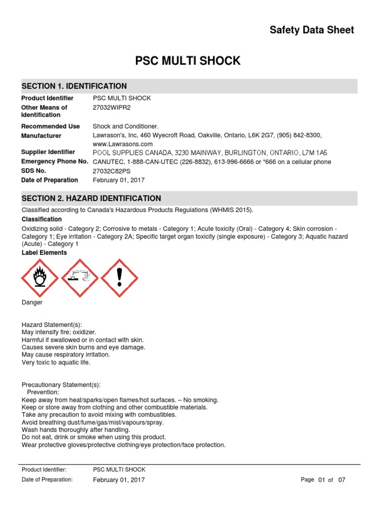 PSC Multi Shock Safety Data Sheet - English | PDF | Toxicity | Magnesium