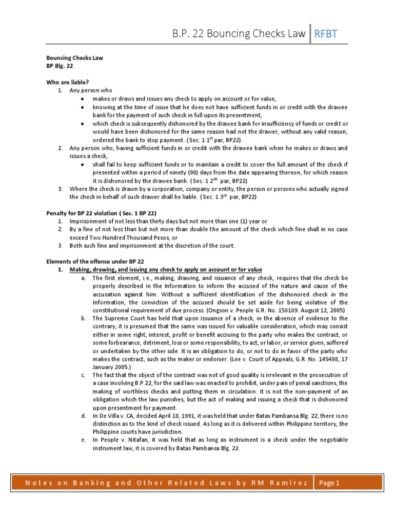 Bouncing Check Law (BP22) Notes | PDF | Justice | Crime & Violence