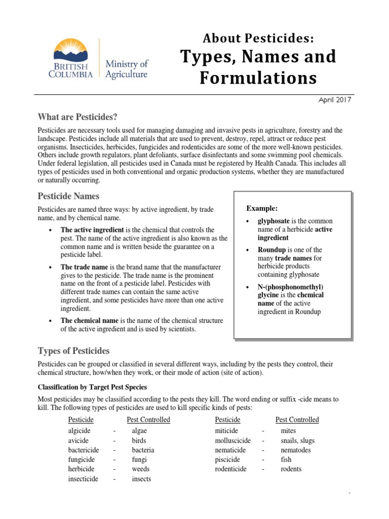 Types, Names and Formulations: About Pesticides | PDF | Pesticide ...